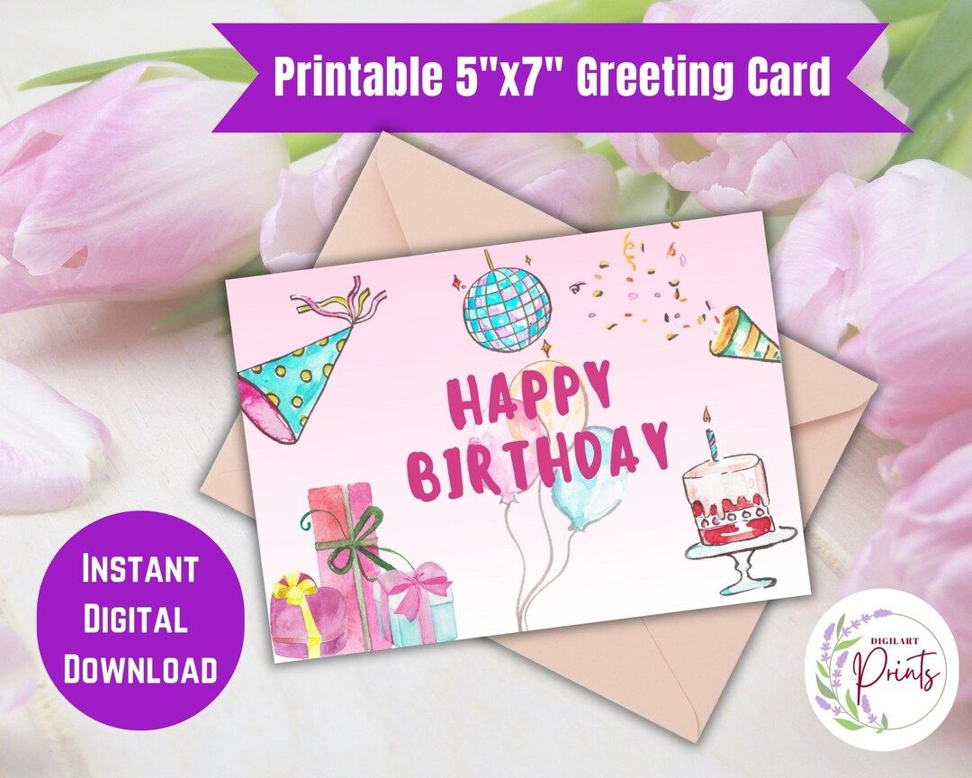 Printable Party Extravaganza Birthday Card, Instant Download Happy ...