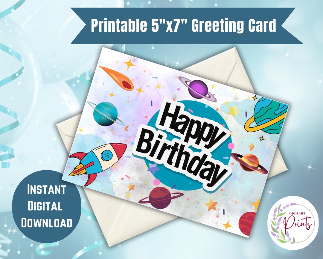 Printable Galactic Adventure Kids' Birthday Card, Space-themed Happy ...