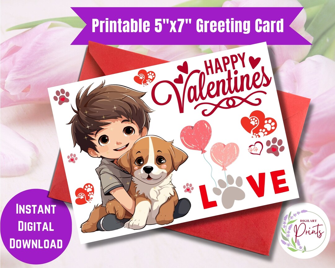 Printable Digital Puppy Love Valentine's Day Card, Pet Lover Owner Gift ...