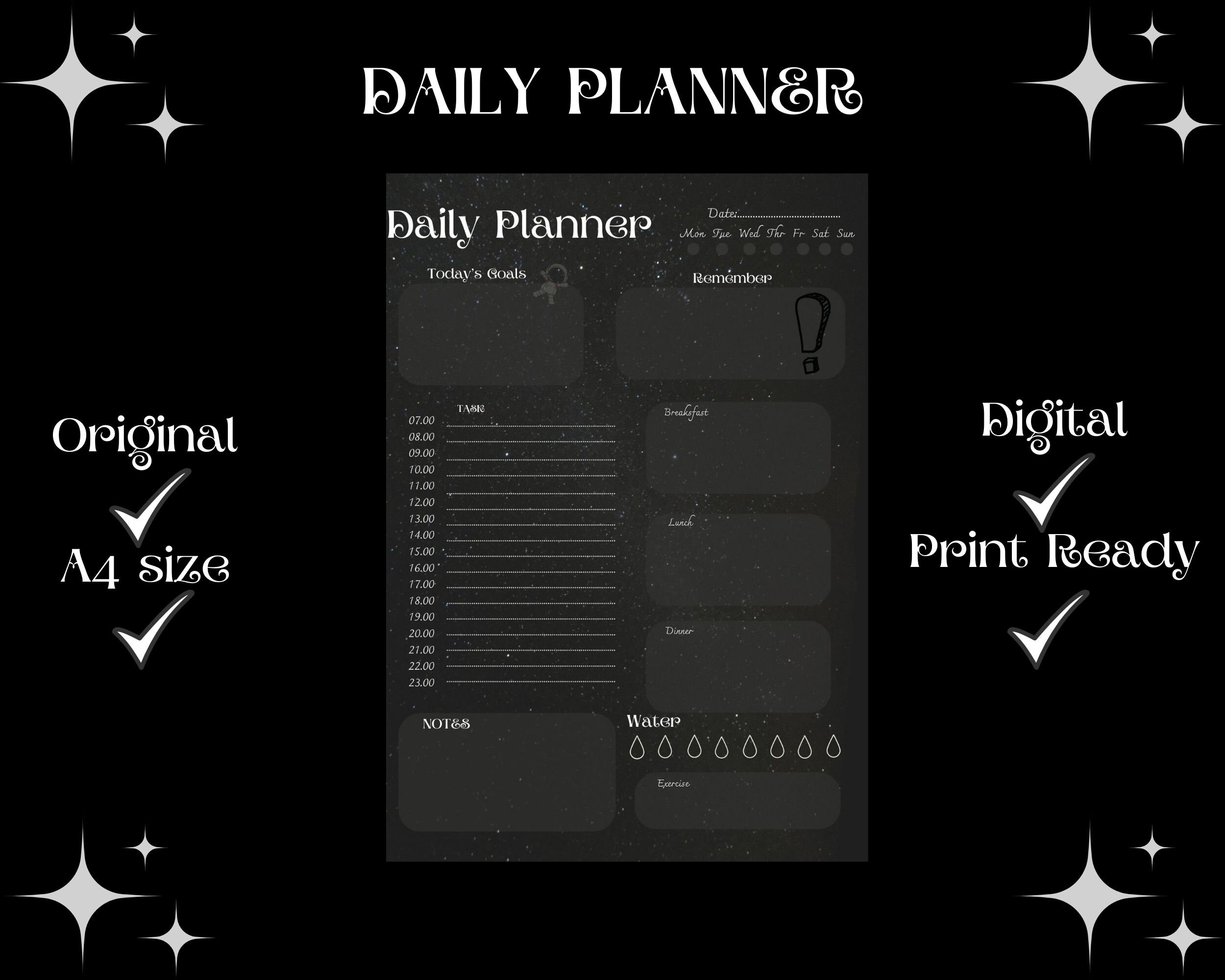 Dark Theme Digital Planner Printable Planner Daily Journal - Etsy