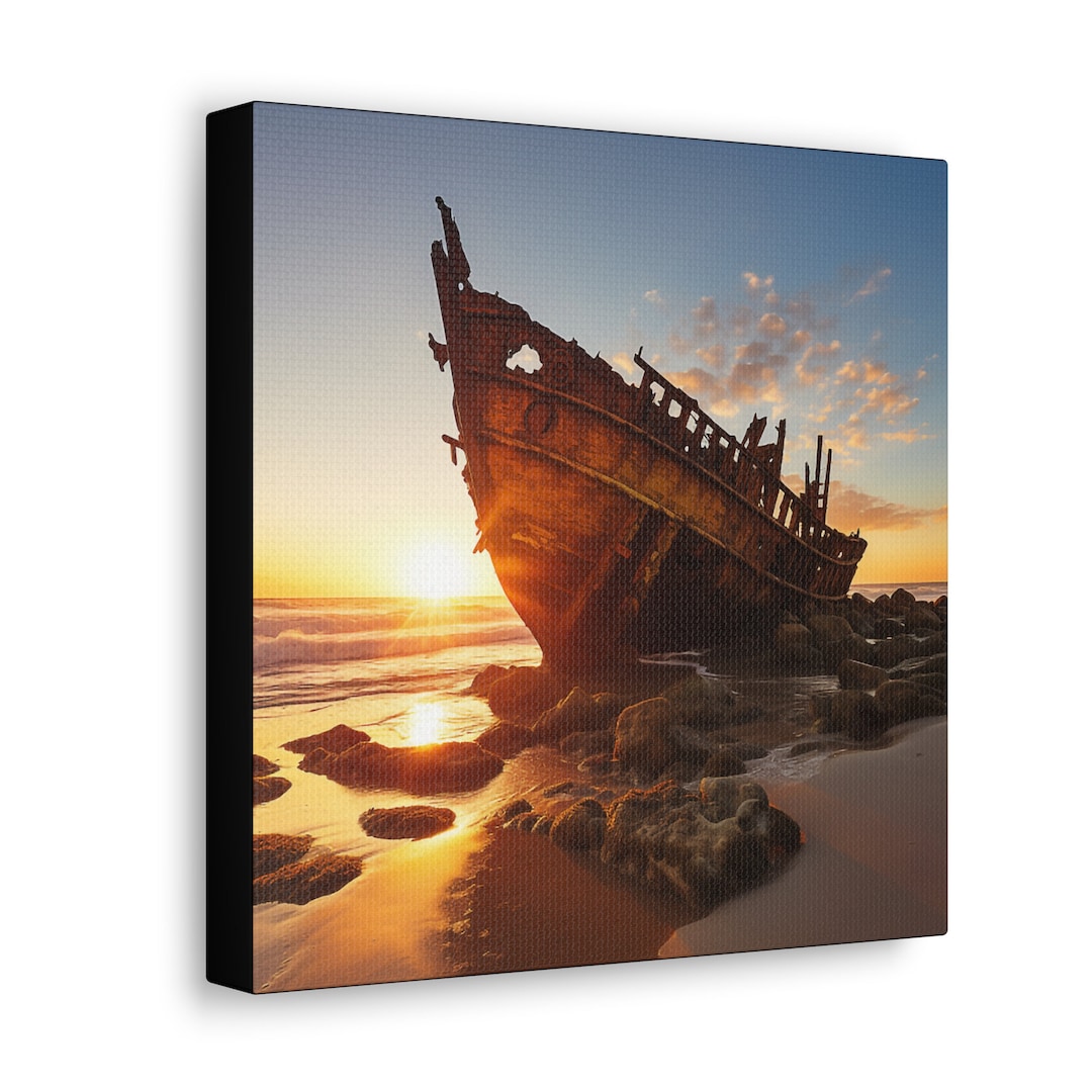 Shipwreck on Sandy Beach, Gift, Home Decor, Office Decor, Nautical ...