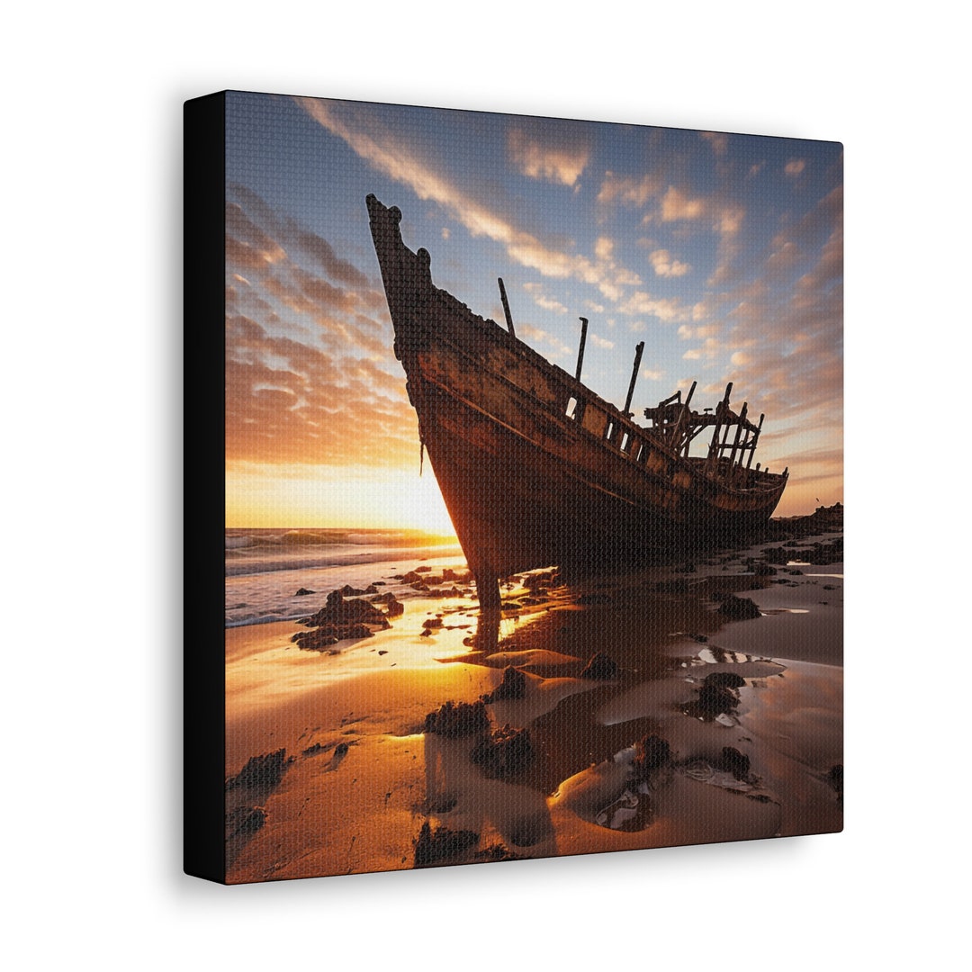 Shipwreck on Sandy Beach, Gift, Home Decor, Office Decor, Nautical ...