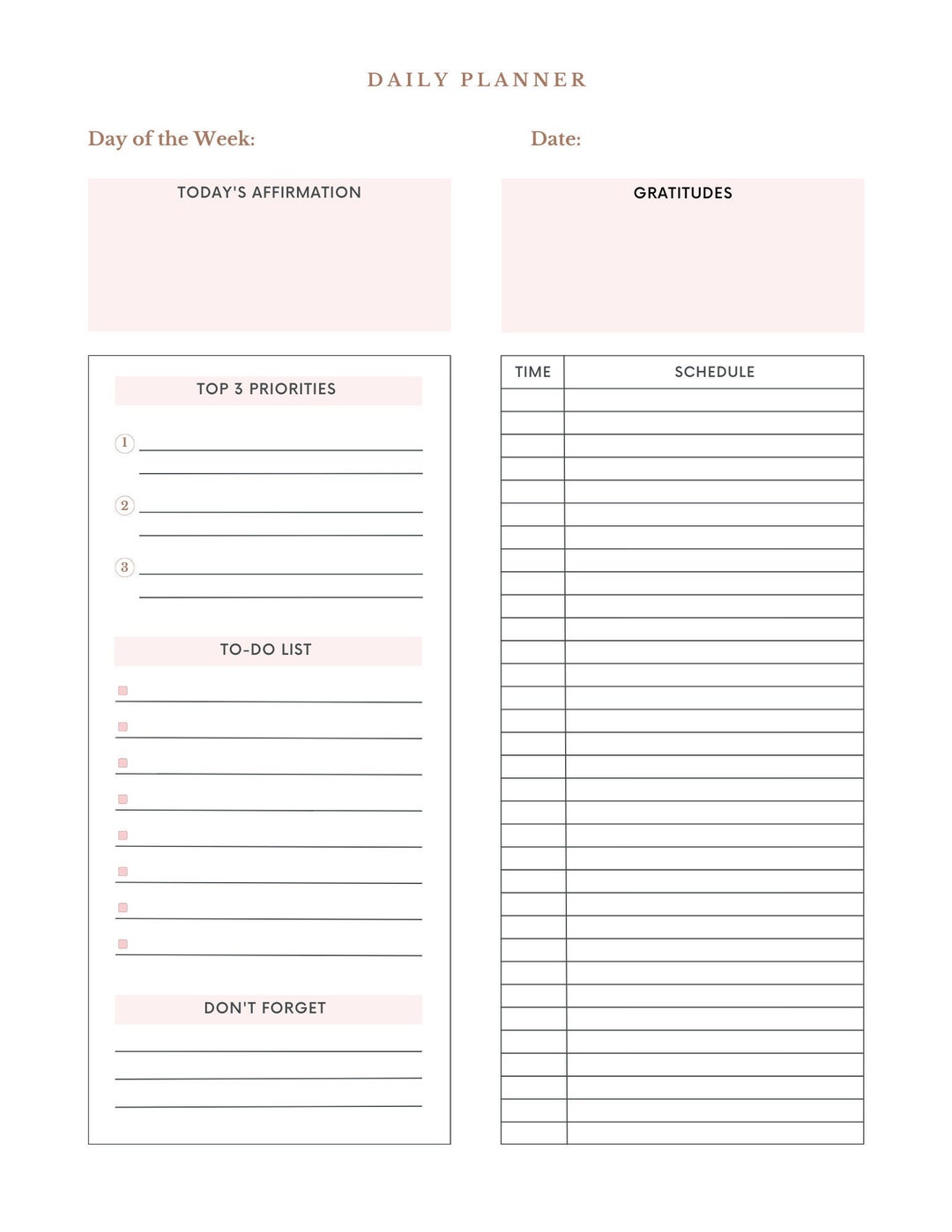Minimalist Daily Planner Digital Print - Etsy