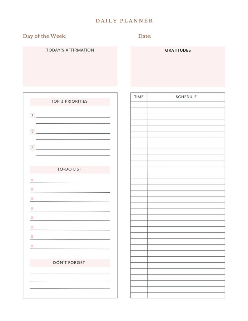 Minimalist Daily Planner Digital Print - Etsy