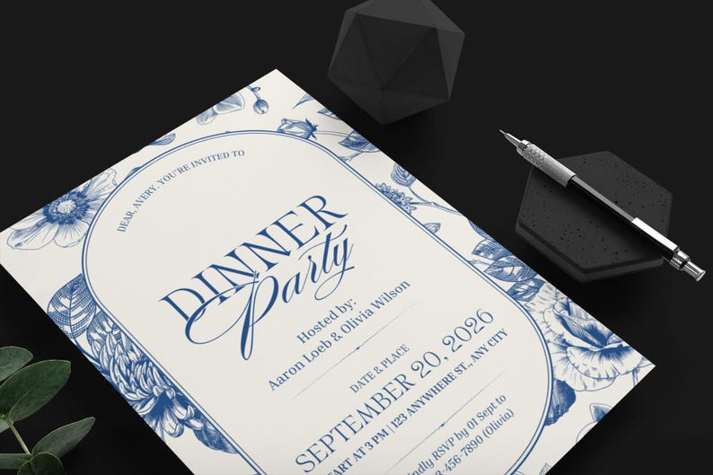 Dinner Party Invitation, Digital Download, Fully Customizable, Print ...