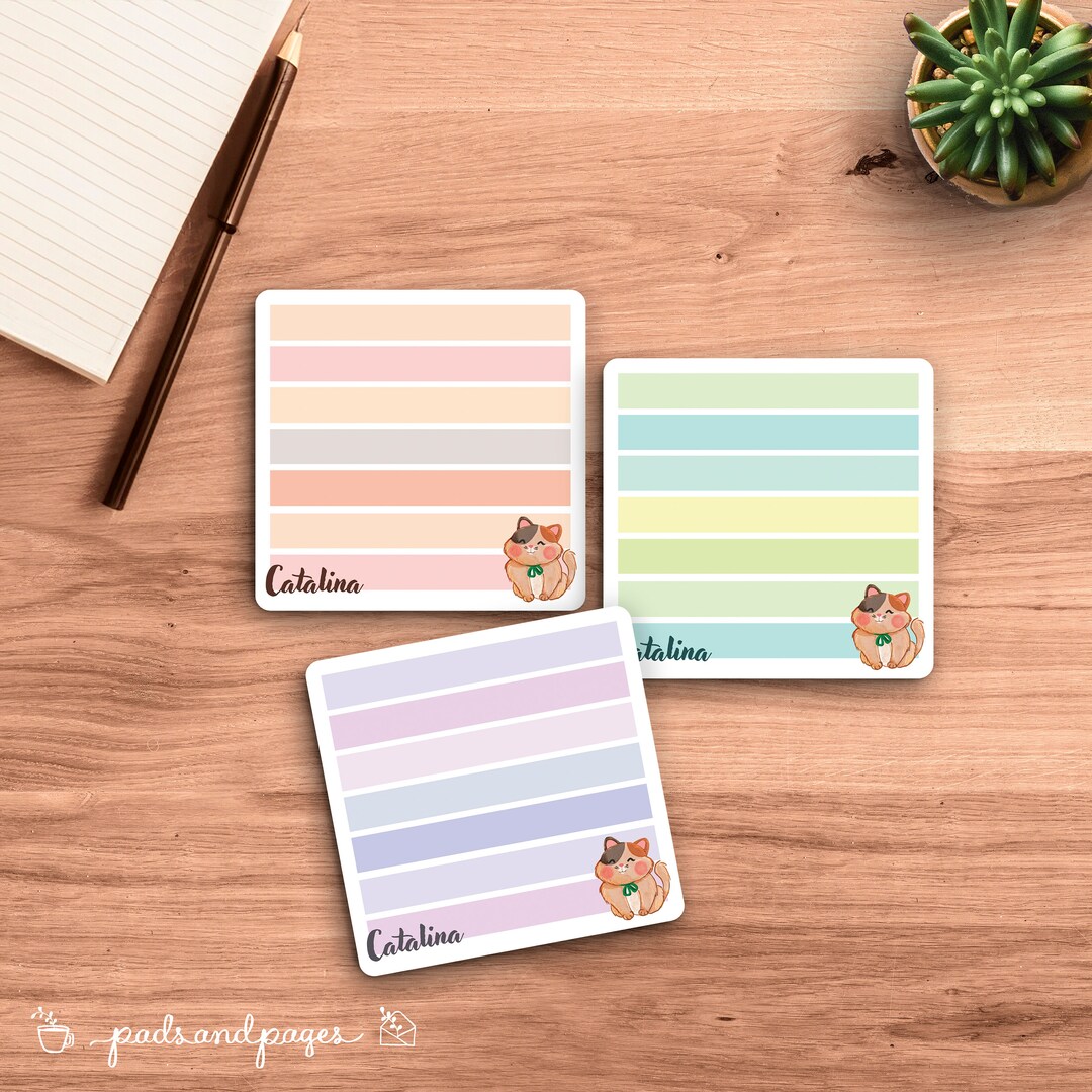 Cute Pastel Color Memo Pads, Personalized Note Pads, Gift for Cat ...
