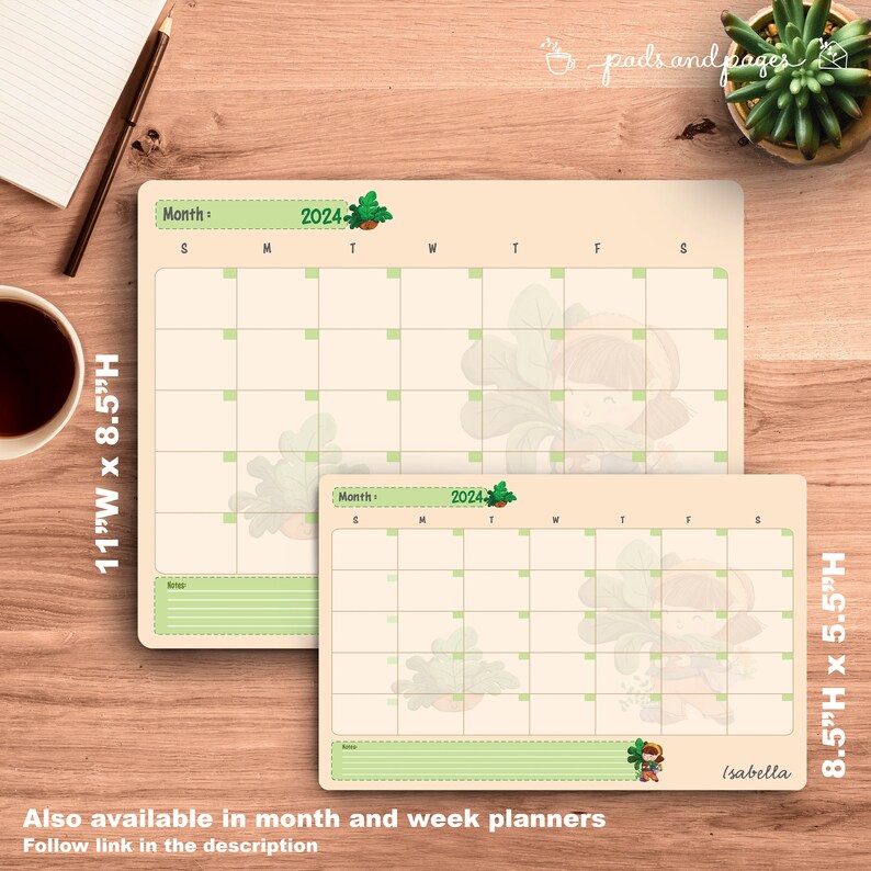 Personalized Weekly Planner, Cute Custom Calendar, Pocket Checklist ...
