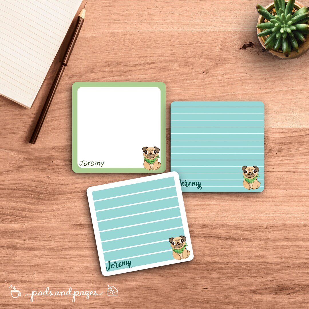 Personalized Pug Note Pad, Dog Lover Gift, Custom Colorful Stationery ...
