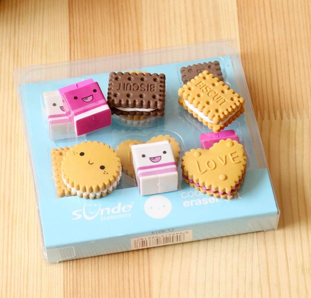 6pcs Box-packed Cute Kawaii Milk Cookies Biscuit Erasers - Etsy