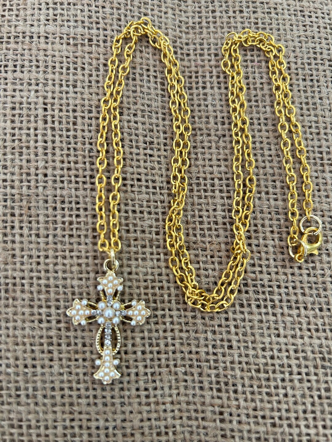 Gold Color Chain With Cross Pendant - Etsy