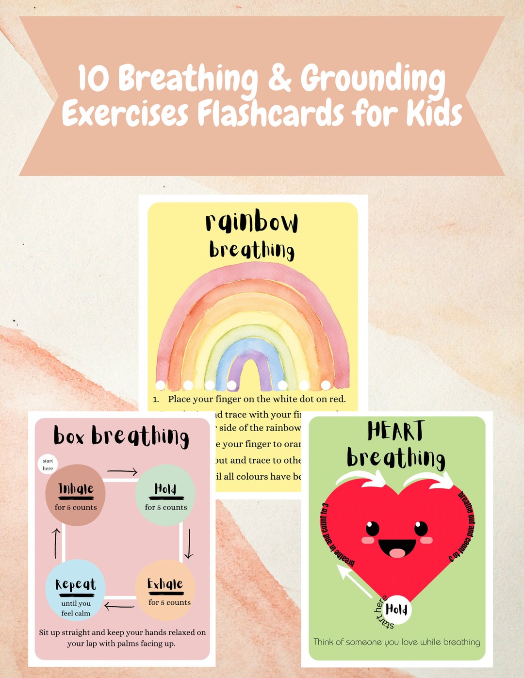 10 Mindfulness Breathing and Grounding Exercises Flashcards for Kids ...