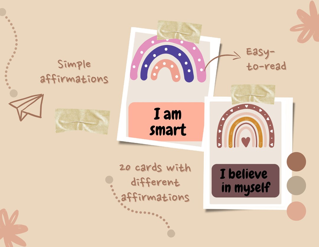 20 Printable Boho Rainbow Affirmation Cards for Children - Etsy