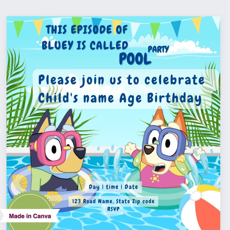 Bluey Themed Pool Party Invitation - Etsy