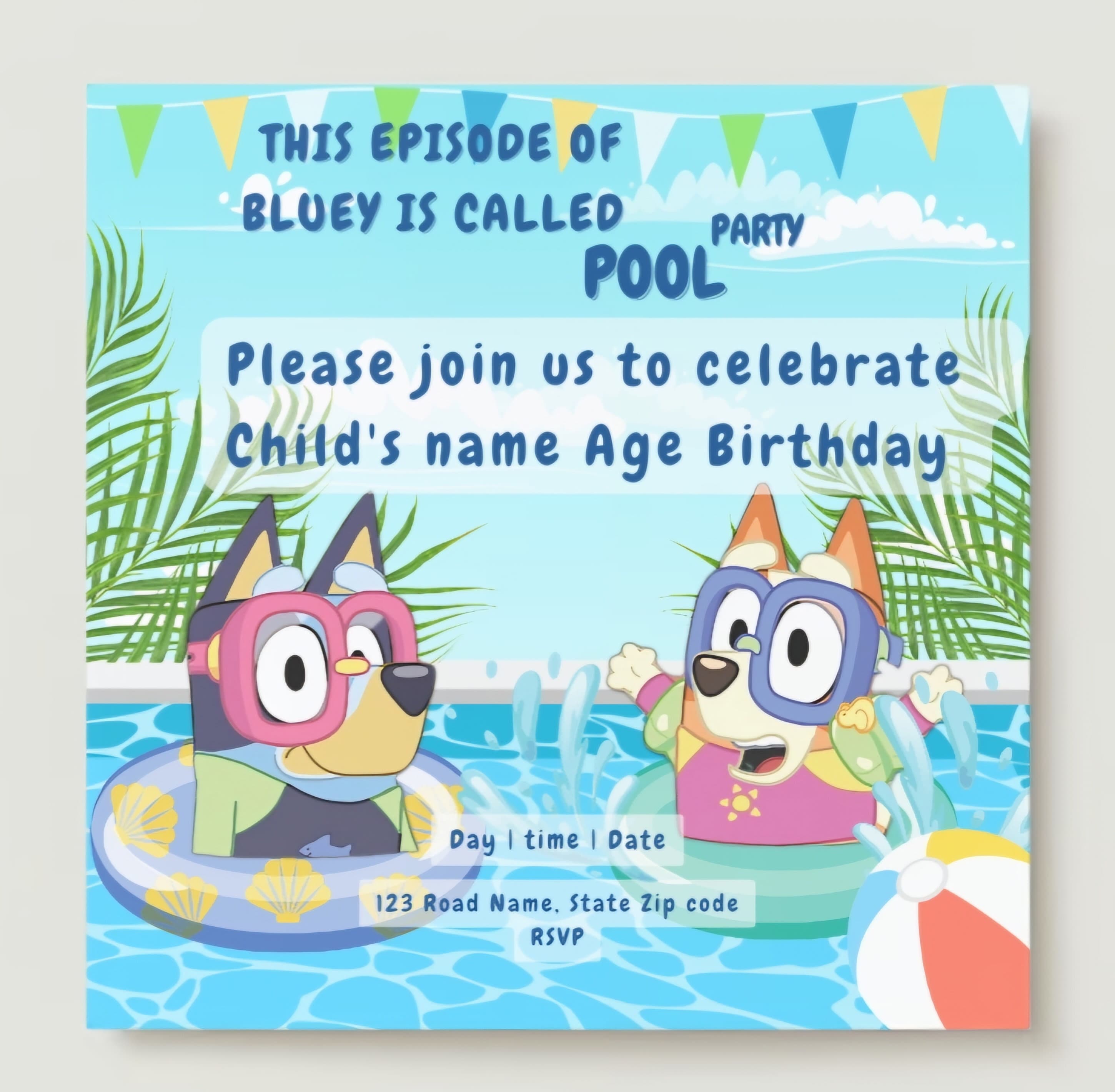 Bluey Themed Pool Party Invitation - Etsy