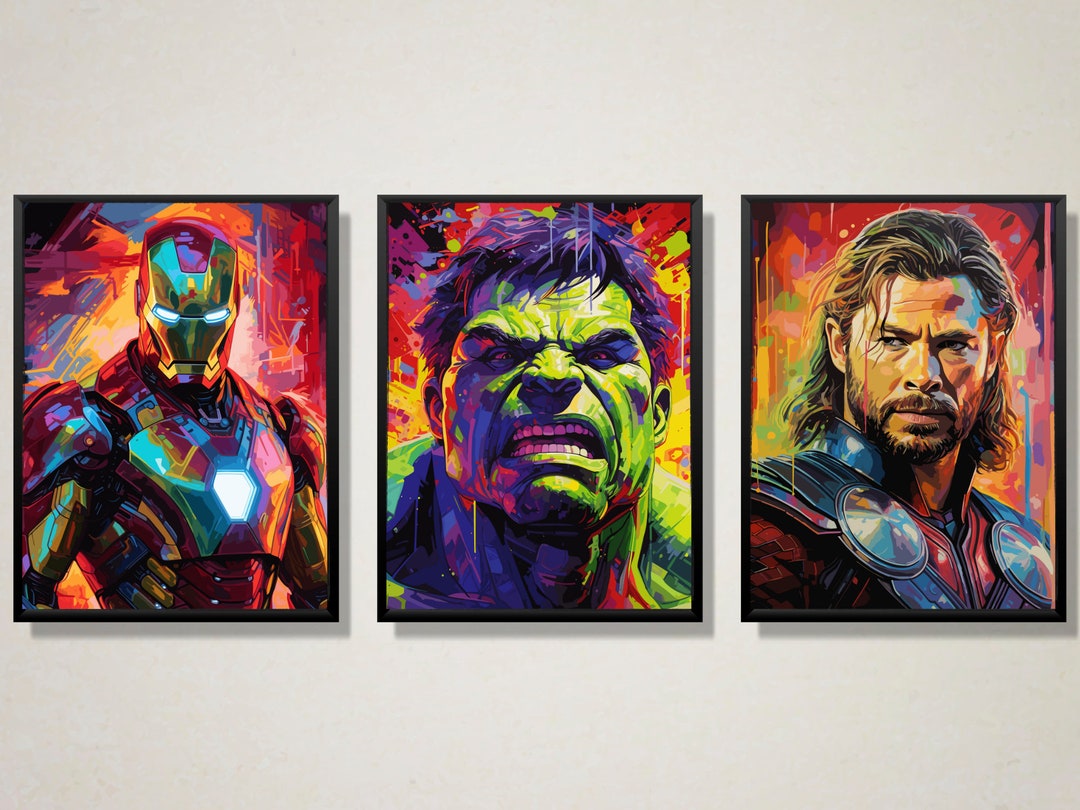 6 Oil Painting Art Superheroes Neon Outlining Digital - Etsy