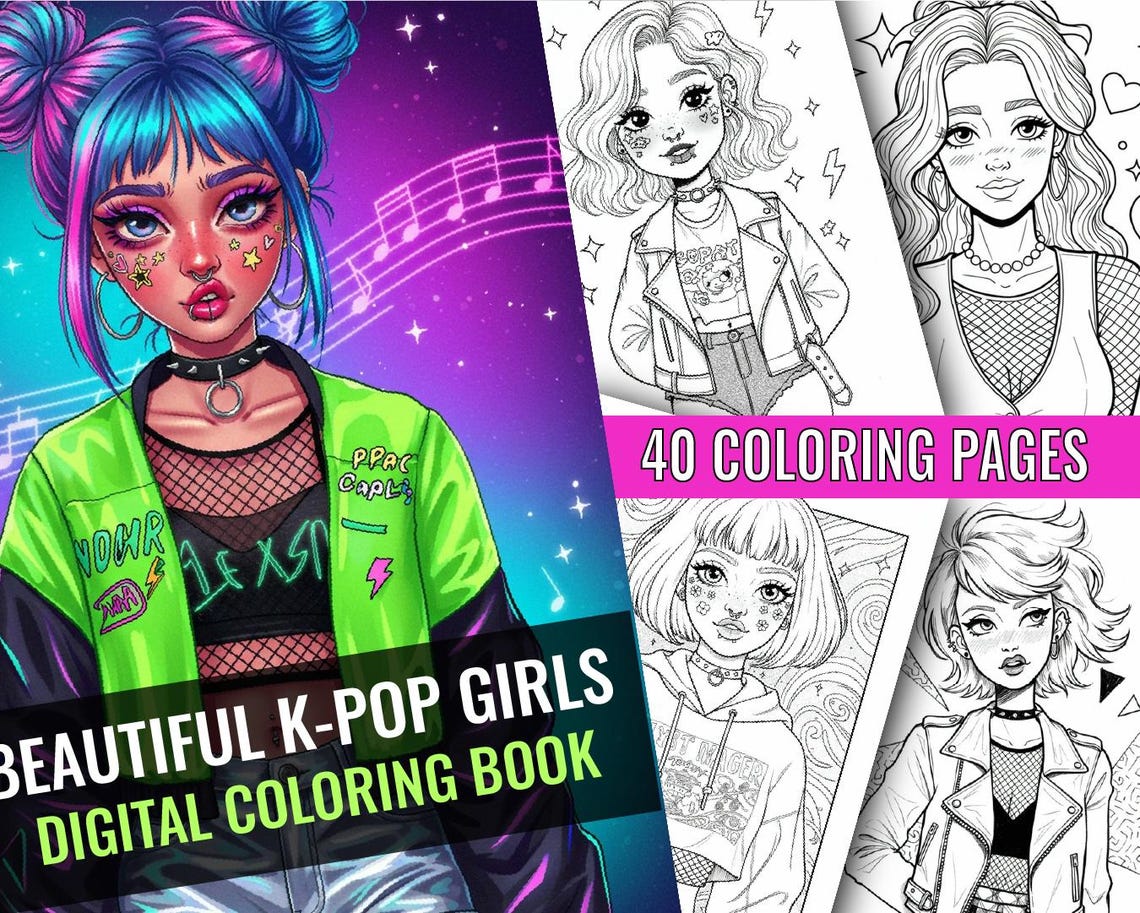 BEAUTIFUL K-POP GIRLS Coloring Pages, Piercing, Tattoos, Cool Girl ...