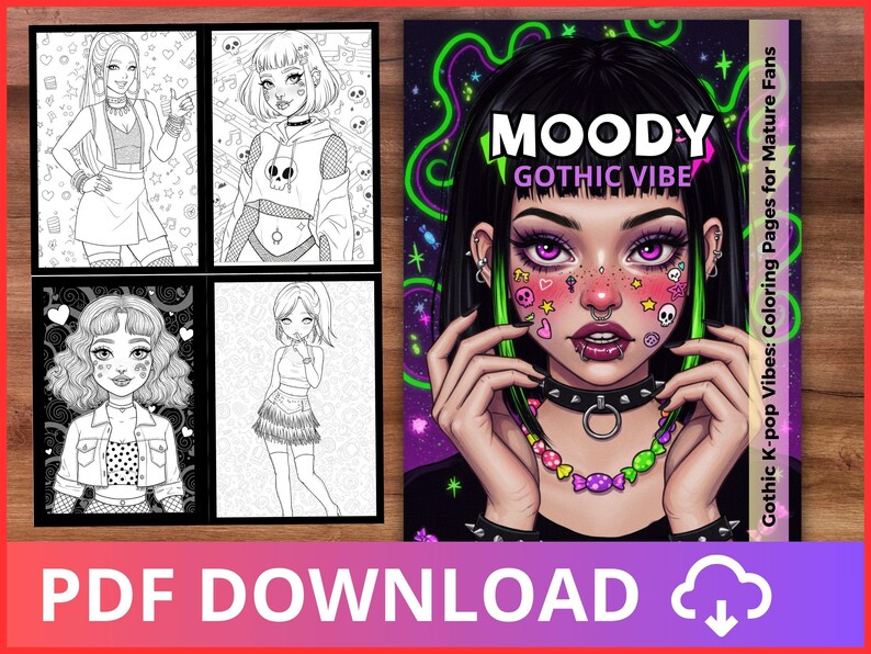 Anime Goth Girls Coloring Pages, Punk Style (digital Download) - Etsy