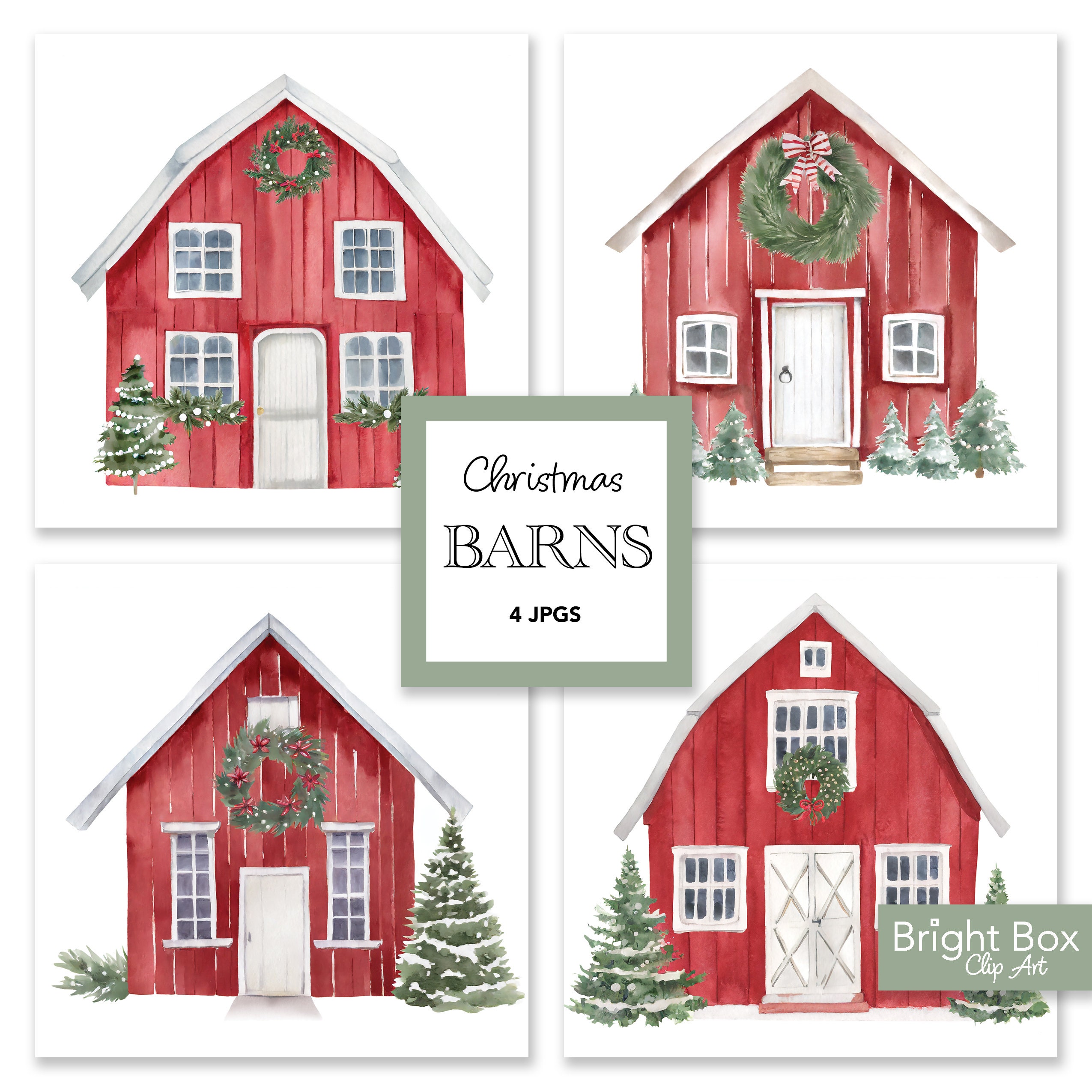 Christmas Barns Clip Art Country Holiday Barn Scene Nature - Etsy