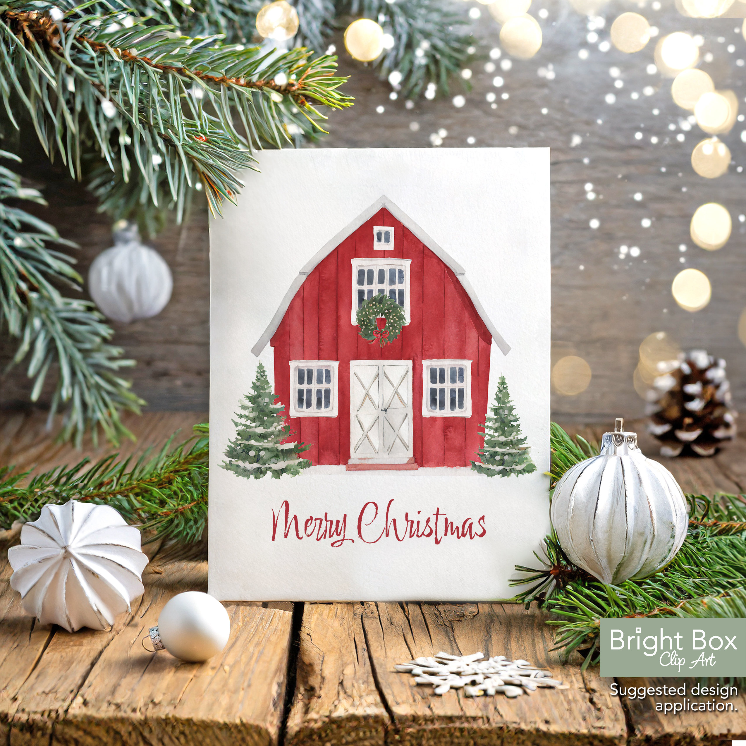 Christmas Barns Clip Art Country Holiday Barn Scene Nature - Etsy