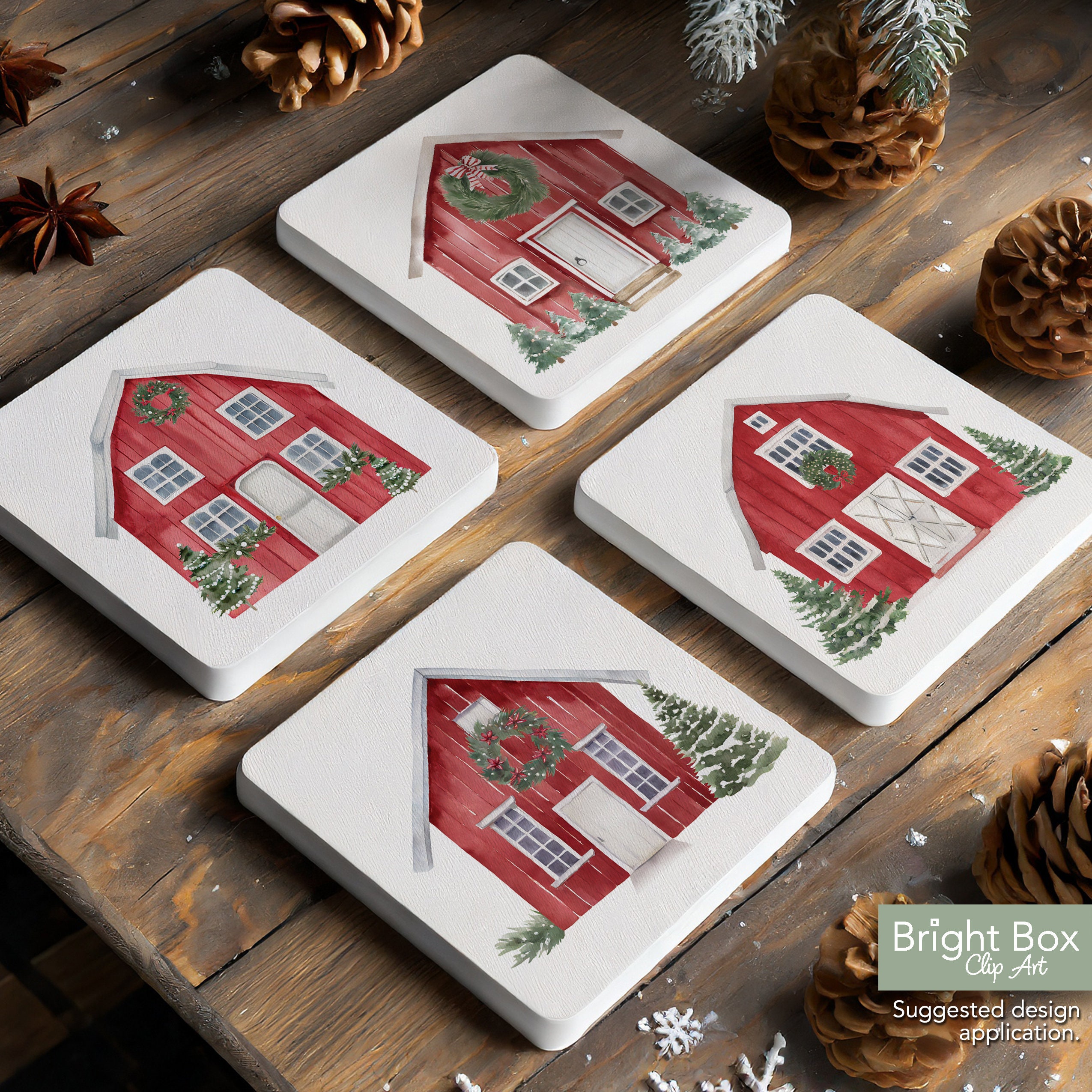 Christmas Barns Clip Art Country Holiday Barn Scene Nature - Etsy