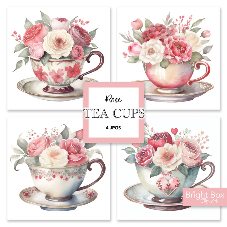 Rose Tea Cups Red Pink Tea Cup Heart Mother's Day Clip Art Download ...