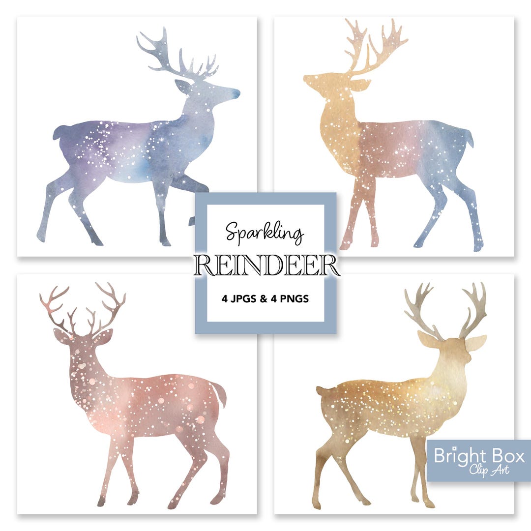 Sparkling Reindeer Clip Art Deer Clipart Downloadable Christmas Holiday ...