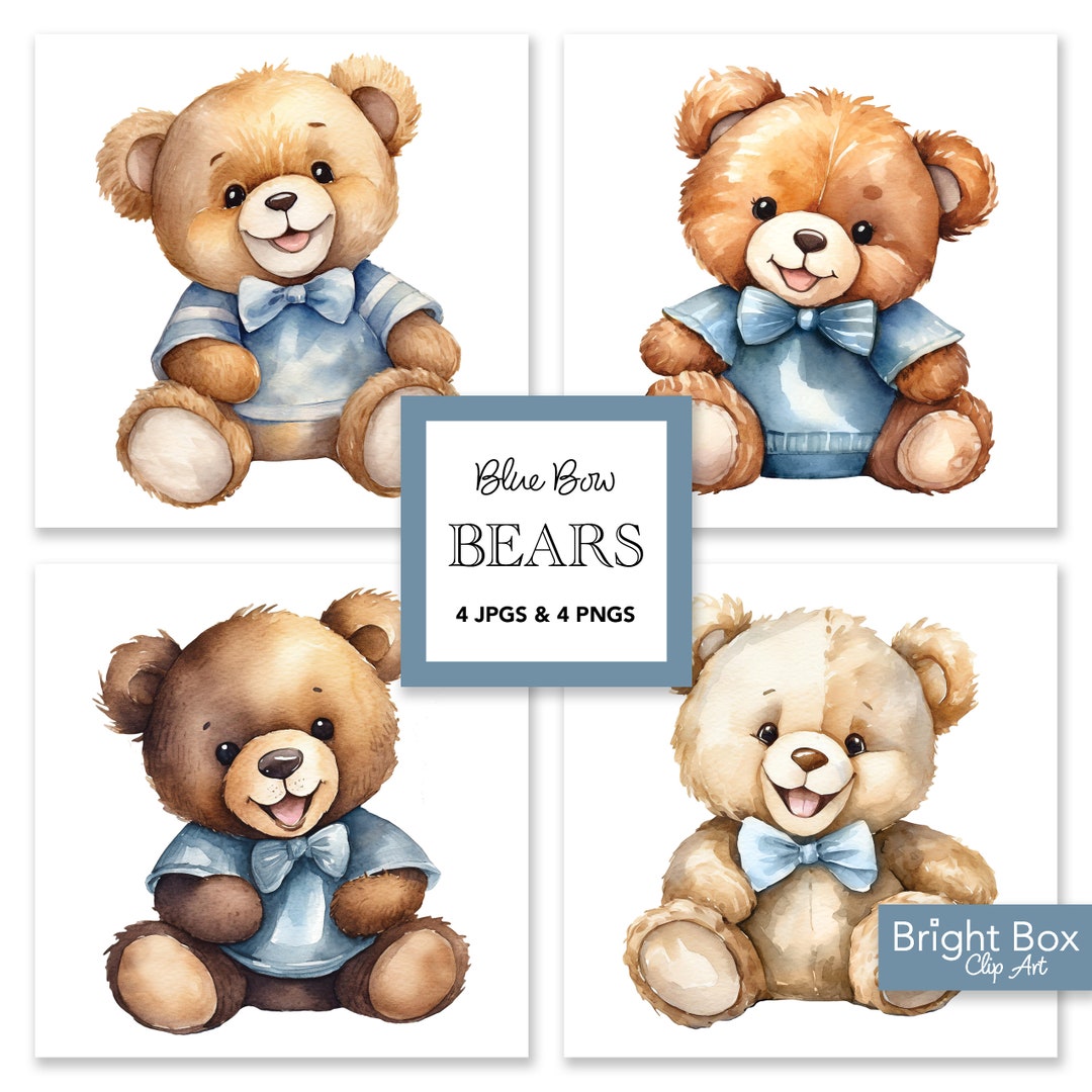 Teddy Bears Blue Bows Cute Cuddly Stuffed Bear Clip Art Clipart ...