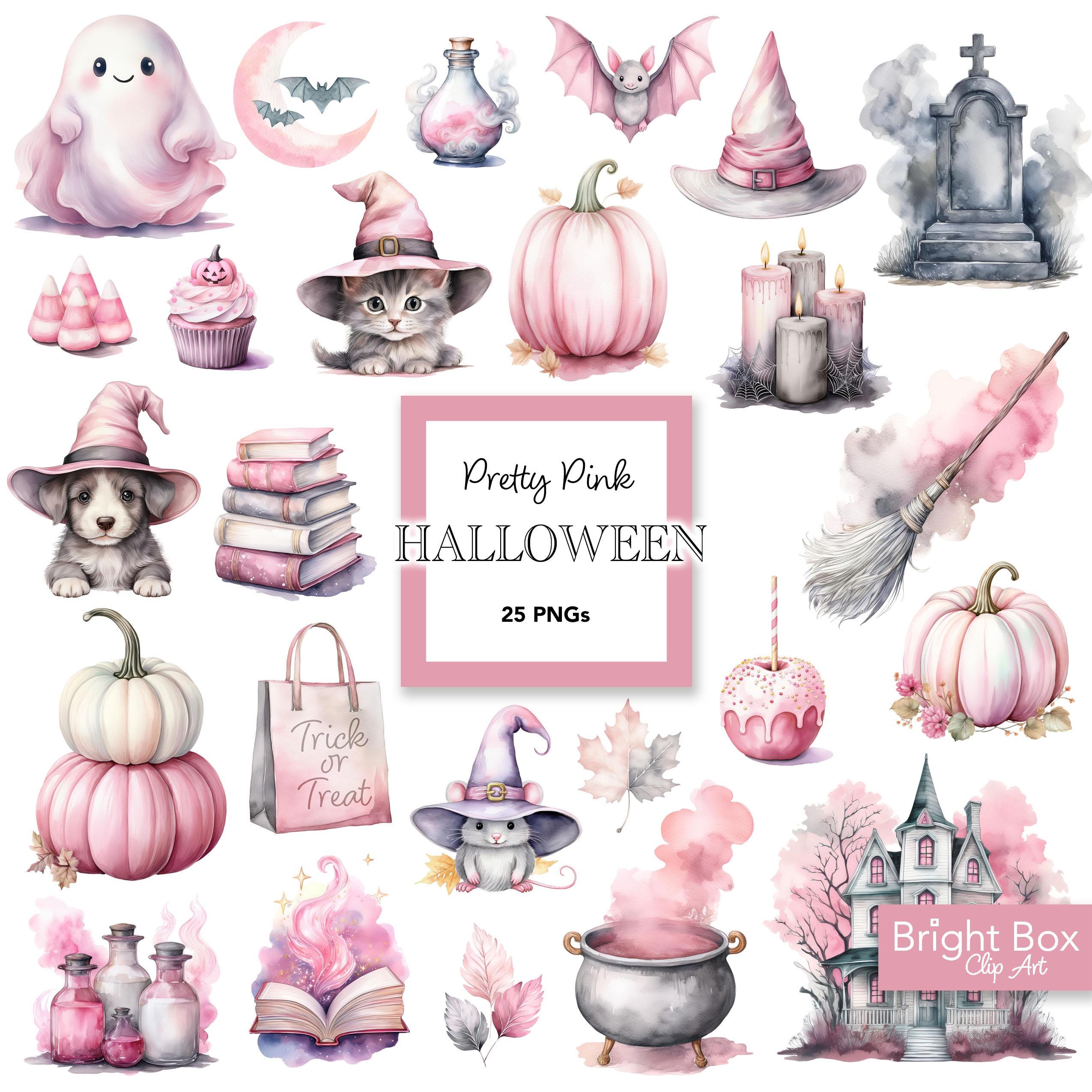 Pink Halloween Clip Art Pumpkins Clipart Cute Kitten Puppy Ghost Bat ...