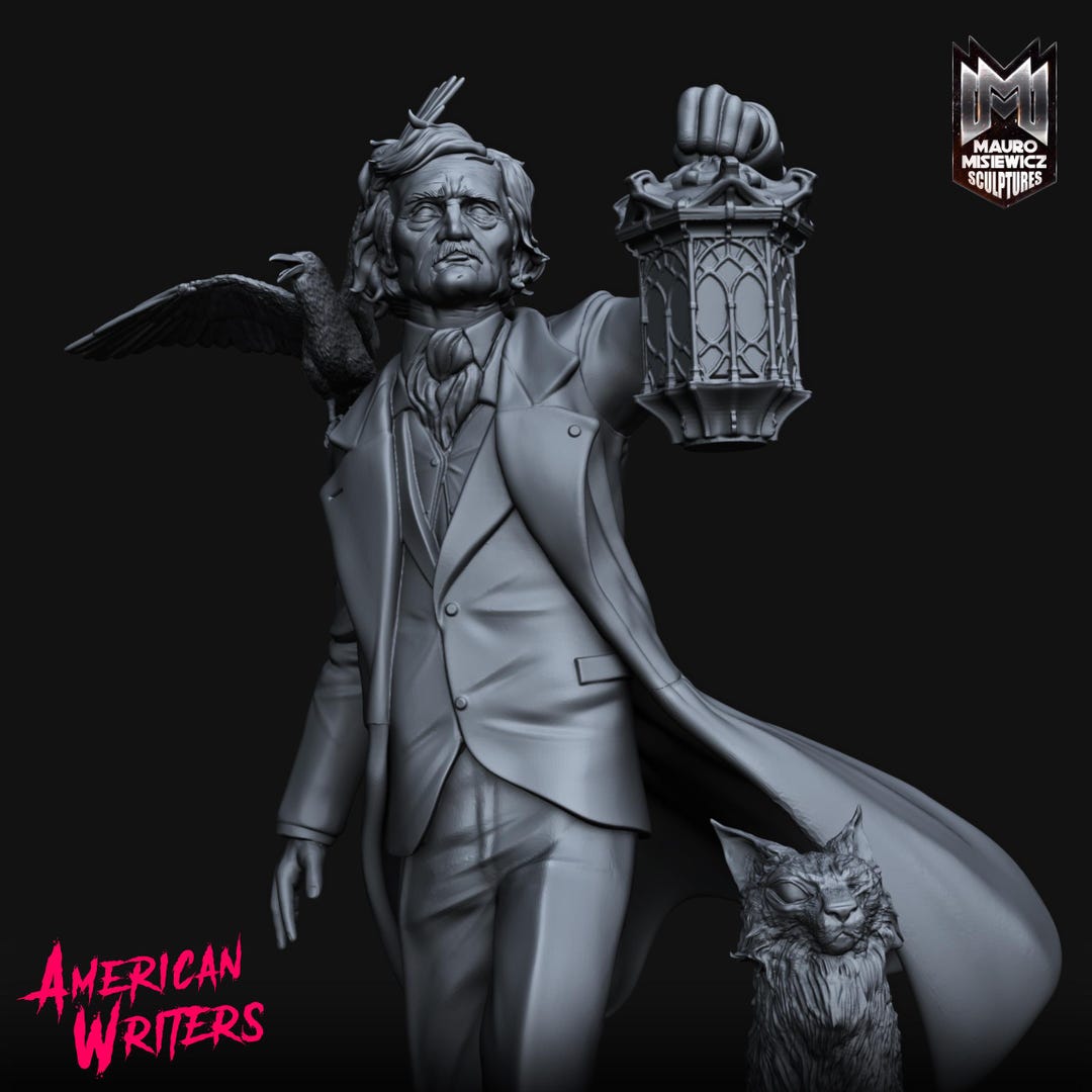 Edgar Allan Poe 3D Printed Statue Gothic Home Decor Literary Icon Bust ...