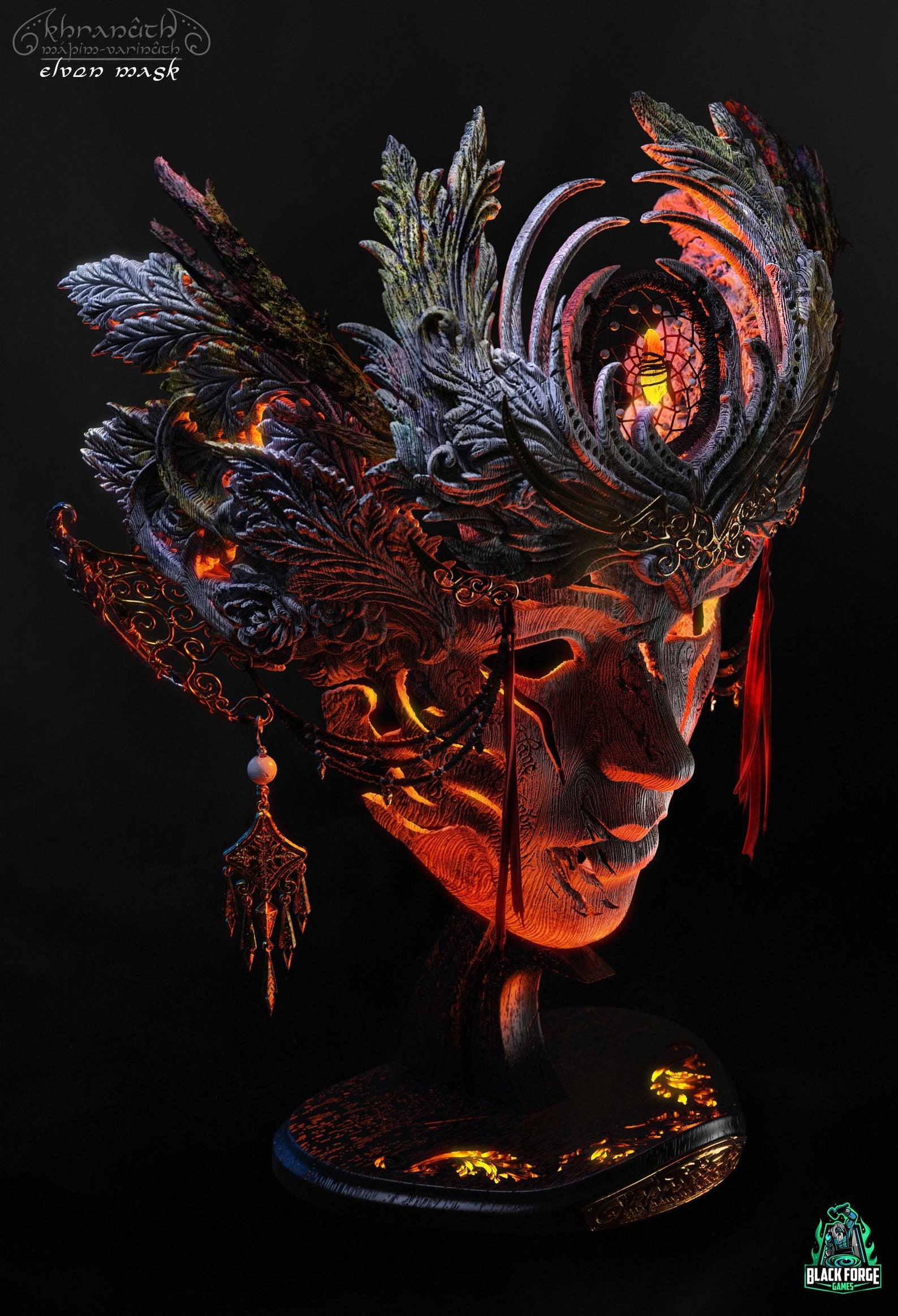 Elven Warrior Wearable Mask & Led-ready Display Stand - STL Files | Pre ...