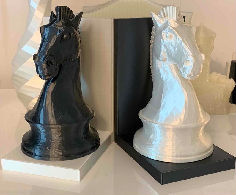 White Horse Bookend, 3D Printed Chess Book Shelf Decoration and Book ...