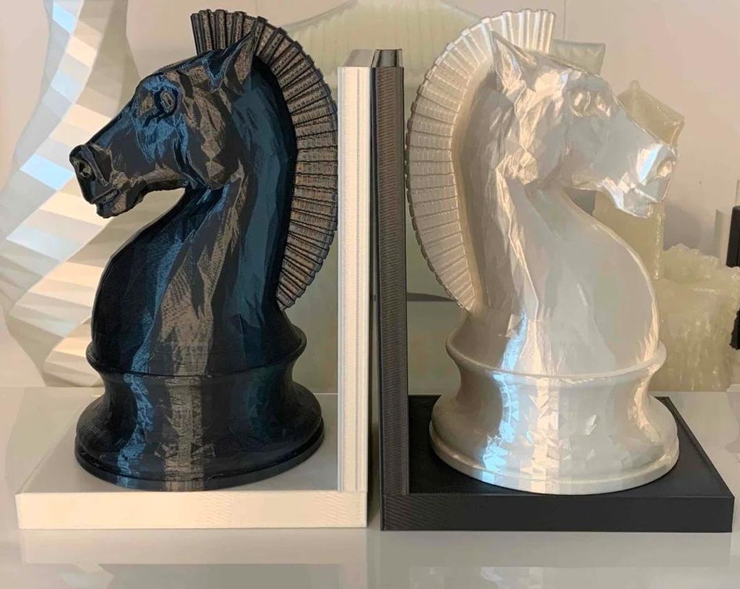 White Horse Bookend, 3D Printed Chess Book Shelf Decoration and Book ...