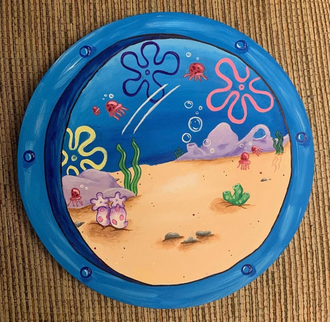 Custom Spongebob Porthole Circular Canvas Painting - Etsy