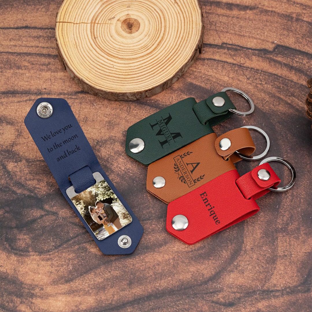 Personalized Mens Leather Keychain With Photo,custom Photo Keyring,gift ...