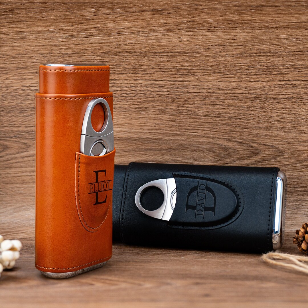 Initial Name Cigar Case,leather Cigar Holder and Cutter,best Man Gift ...