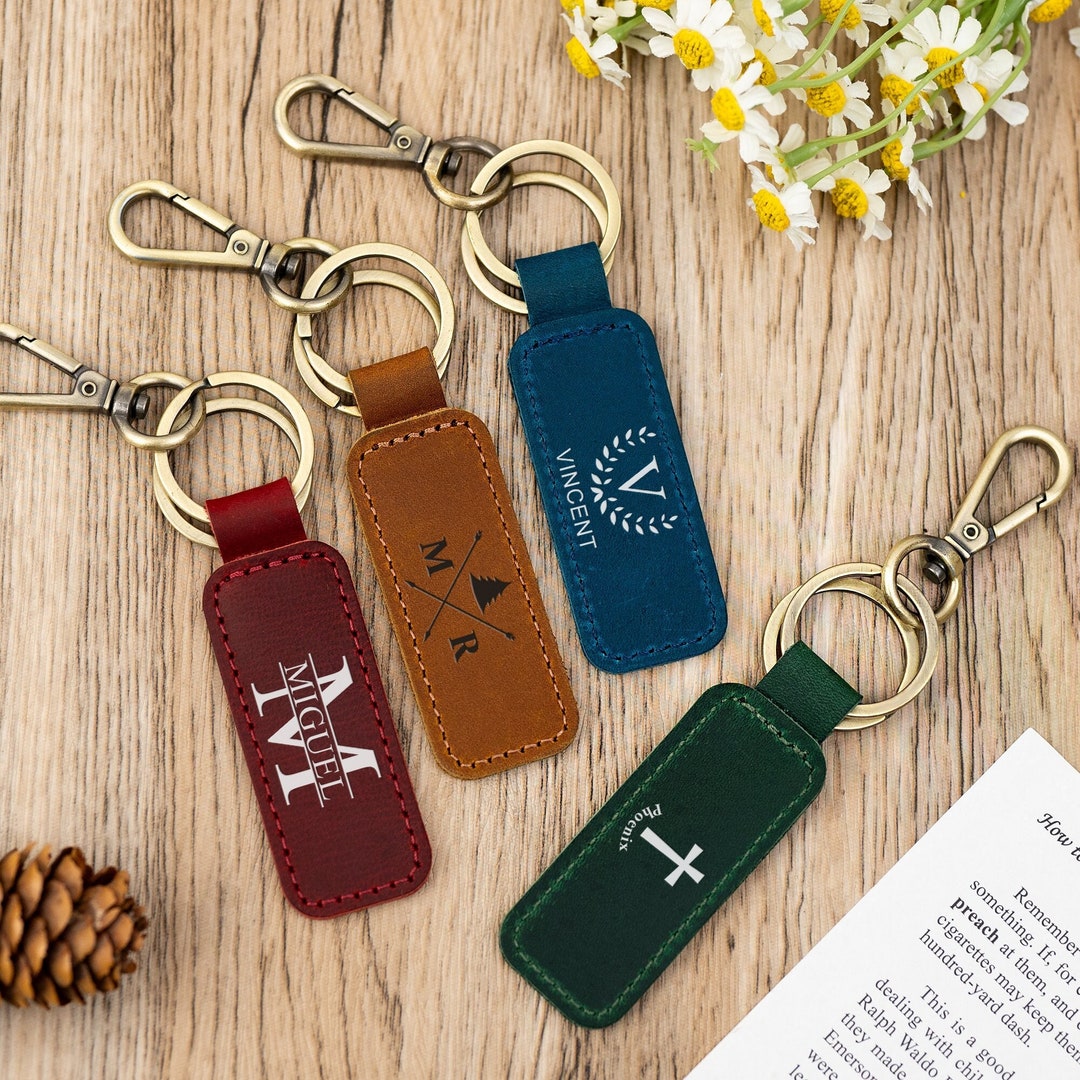 Leather Name Keychain,personalized Leather Keyring,engraved Leather ...