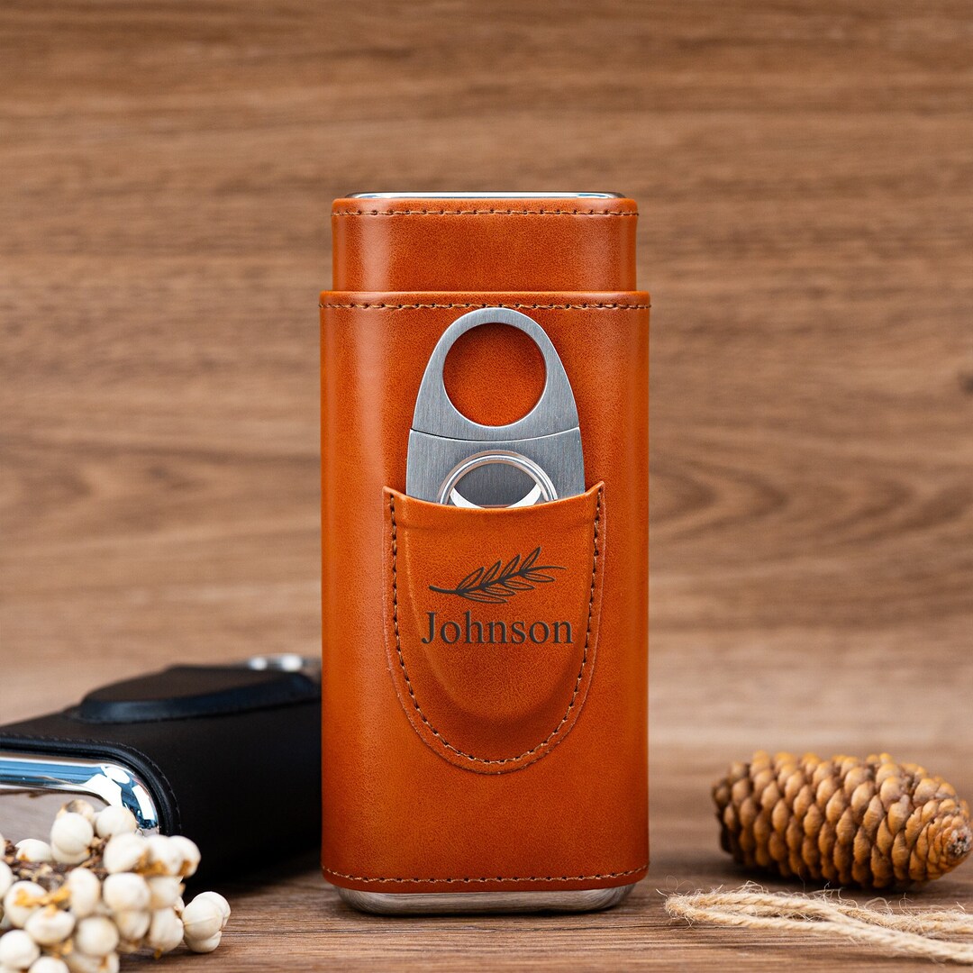 Custom Leather Cigar Humidor Box,leather Cigar Holder With Cutter,best ...