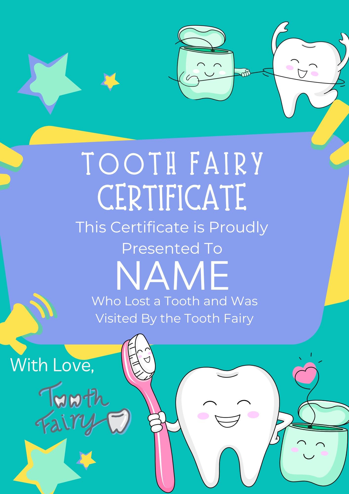 Tooth Fairy Digital Printable Notes and Certificates: - Etsy