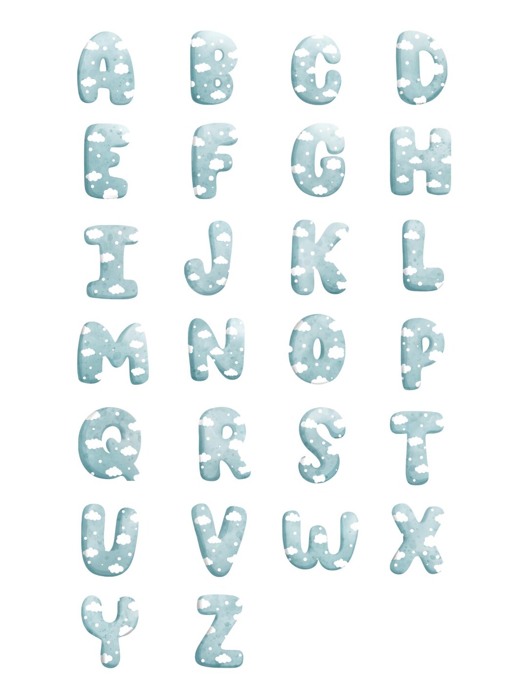 Cloud Alphabet Poster - Fun Printable With Blue & White Cloud Letters ...