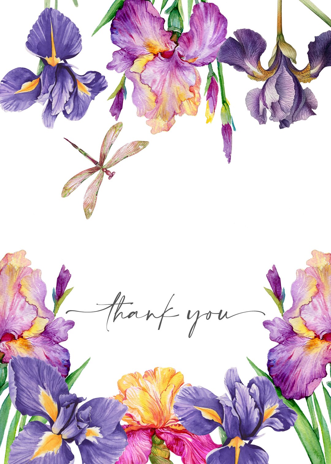 Watercolor Flower Thank You Cards | Digital Download | Pack of 20 ...