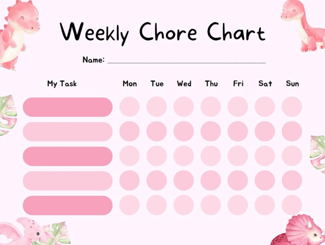 Dinosaur Chore Chart for Kids - PDF Download | 3 Color Options: Blue ...