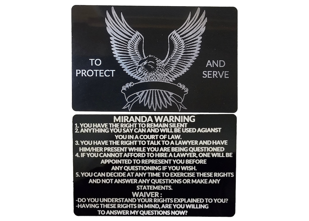Set of 5 Custom Metal Miranda Warning Cards for U.S Law Enforcement ...