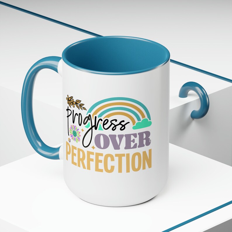 Progress Over Perfection Two-tone 15oz Coffee Mugs With Motivational ...
