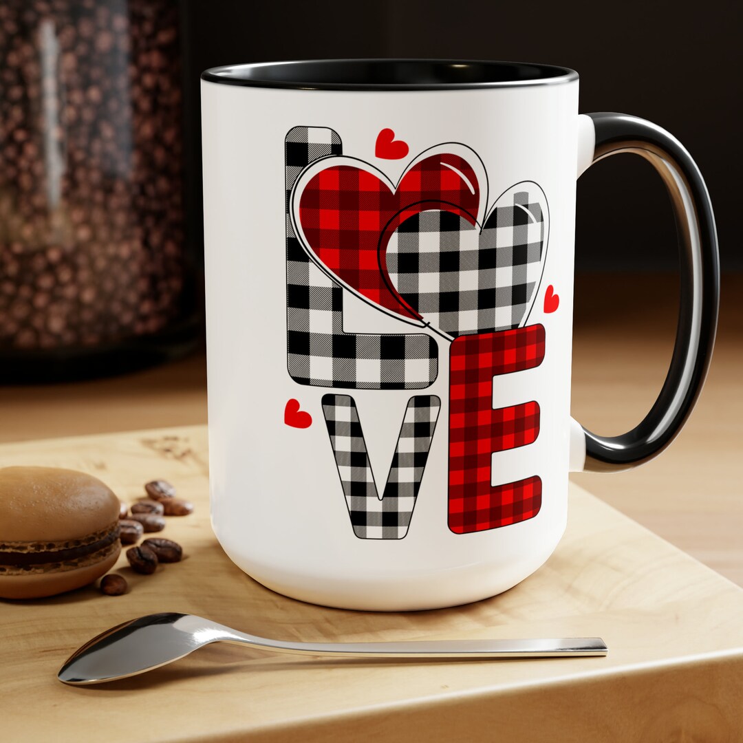 Red and Black Buffalo Check love 15oz Coffee Mug Gift for Valentine's ...