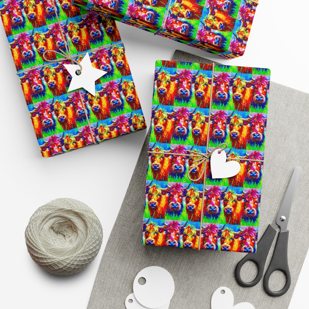 Psychedelic Cow Print Gift Wrap Highland Cow Couple - Etsy