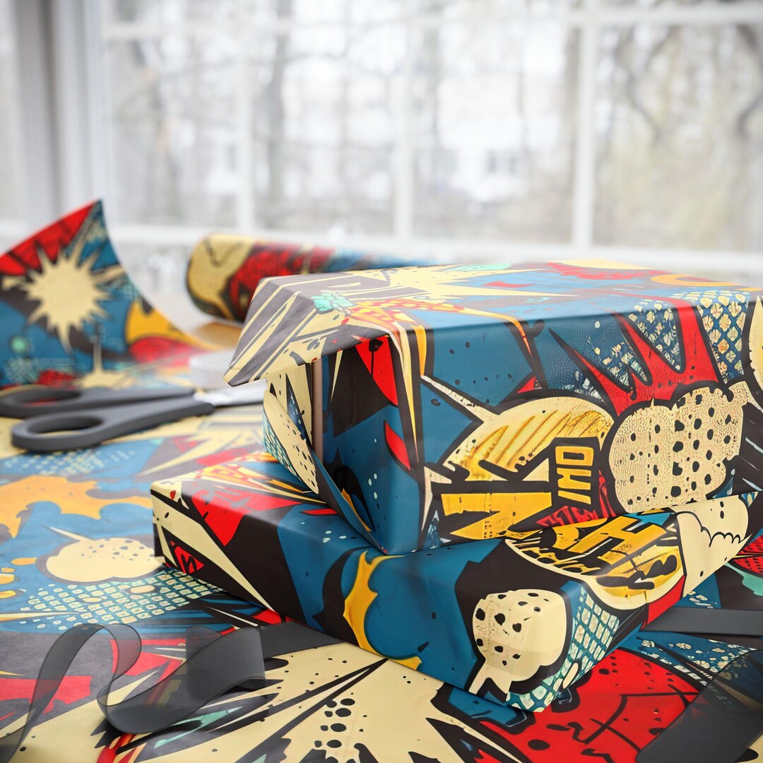Vintage Comic Book Explosion Graphic Wrapping Paper Boom Pow Bam Bright ...