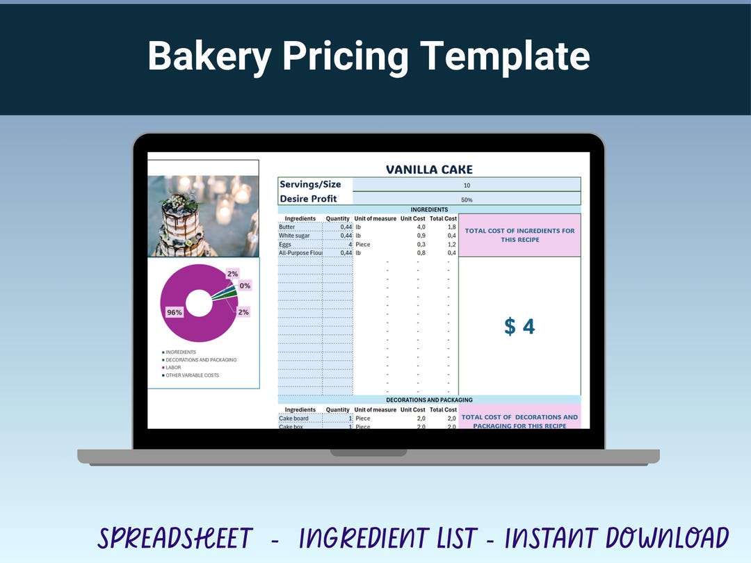 Bakery Recipe Cost Calculator Excel Pricing Template Digital Download ...