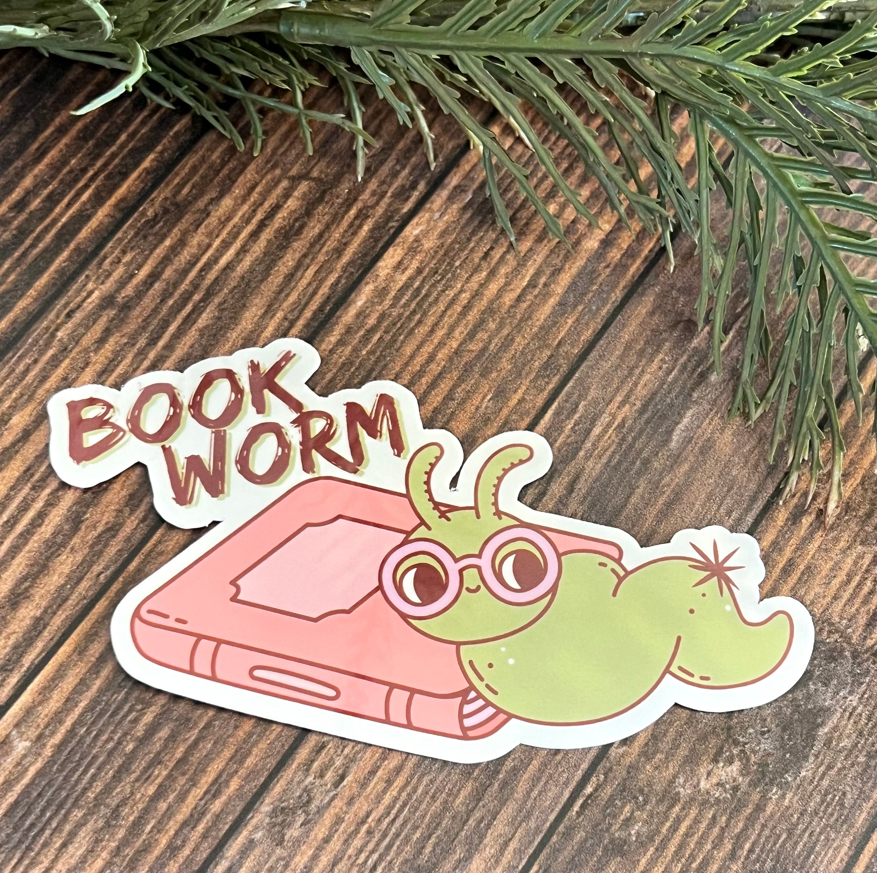 Book Worm Sticker Gift Cute Sticker Funny Sticker Reader Gift Stocking ...