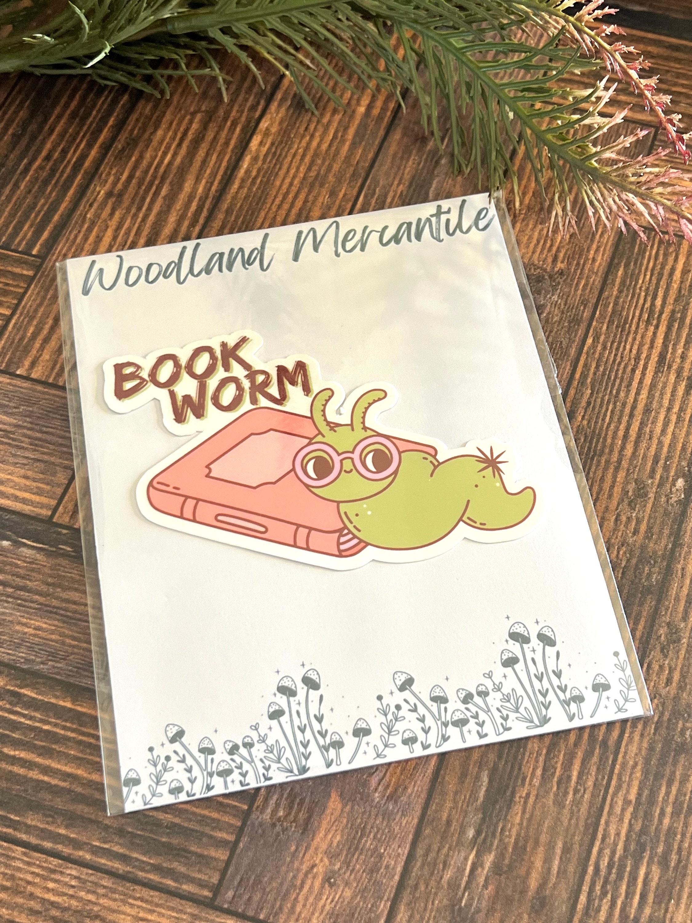 Book Worm Sticker Gift Cute Sticker Funny Sticker Reader Gift Stocking ...