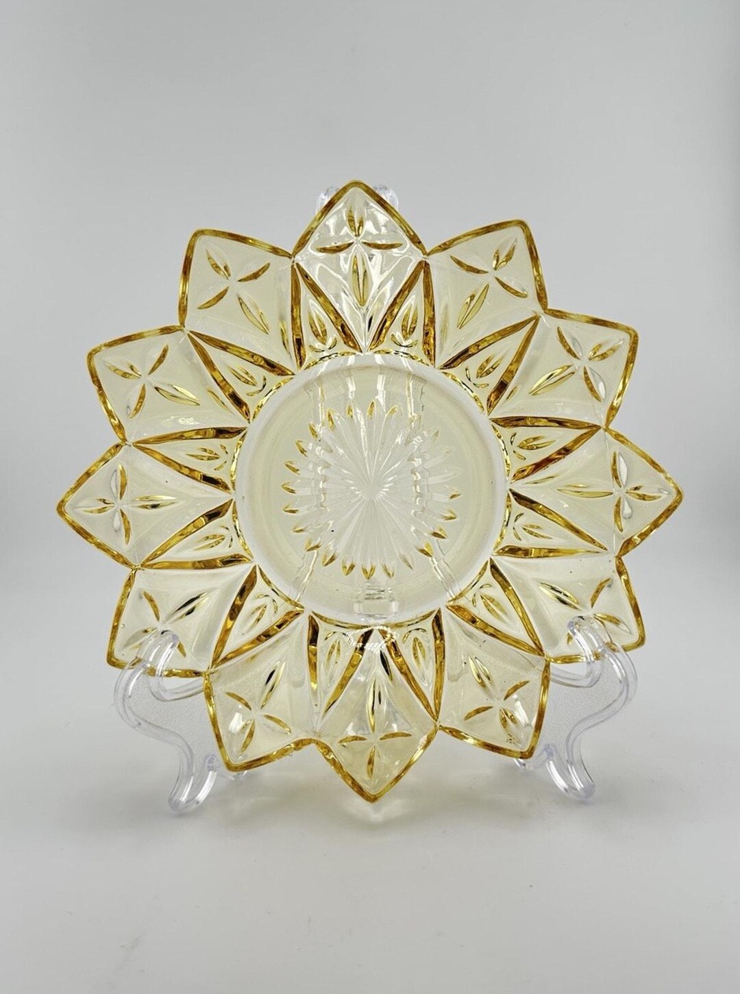 Amber Pressed Glass Bowl 6” Starburst Petal Edge Dish Vintage Daisy ...